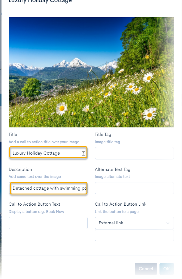 Add text and a call to action button on top of header image ...